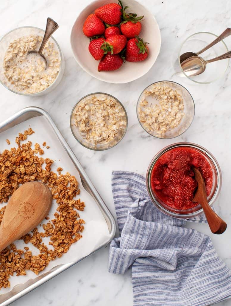 Strawberry Rhubarb Chia Overnight Oat Parfaits Recipe - Love and Lemons
